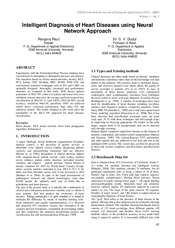 (PDF) Intelligent Diagnosis of Heart Diseases using Neural Network ...