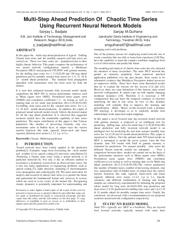 Pdf Prediction Of Duffing Chaotic Time Series Using Focused Time Lagged Recurrent Neural