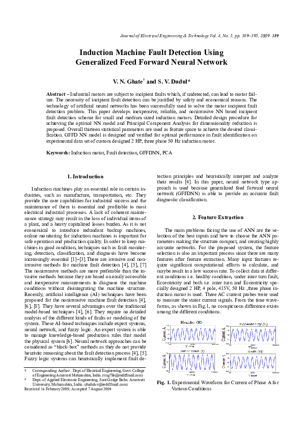 Pdf Induction Machine Fault Detection Using Generalized Feed Forward