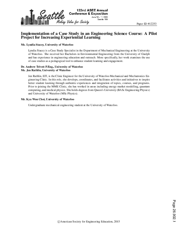(PDF) Implementation of a Case Study in an Engineering Science Course ...