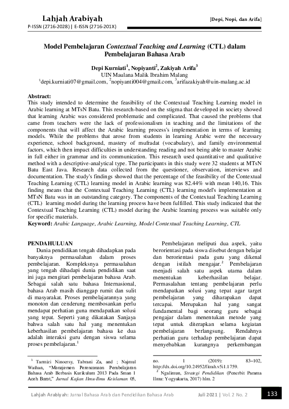 (PDF) Model Pembelajaran Contextual Teaching and Learning