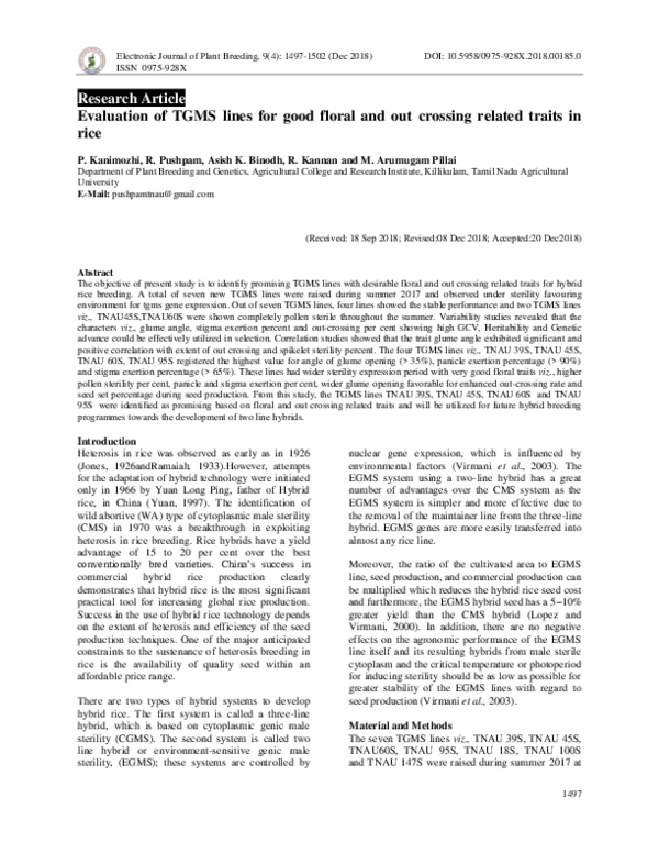 (PDF) Evaluation of TGMS lines for good floral and out crossing related ...