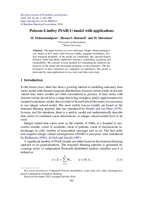 (PDF) Poisson–Lindley INAR(1) model with applications