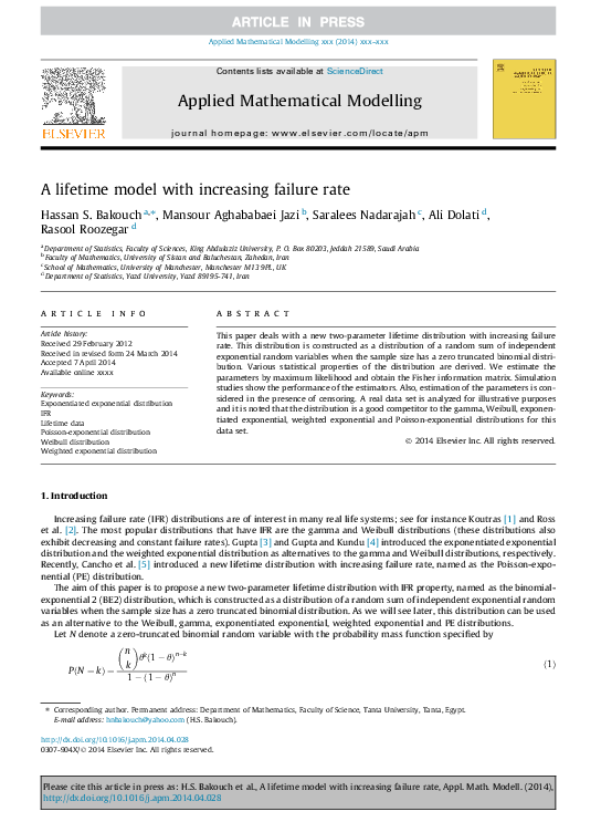 (PDF) A lifetime model with increasing failure rate