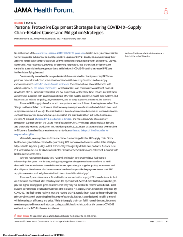 (PDF) Personal Protective Equipment Shortages During COVID-19—Supply ...