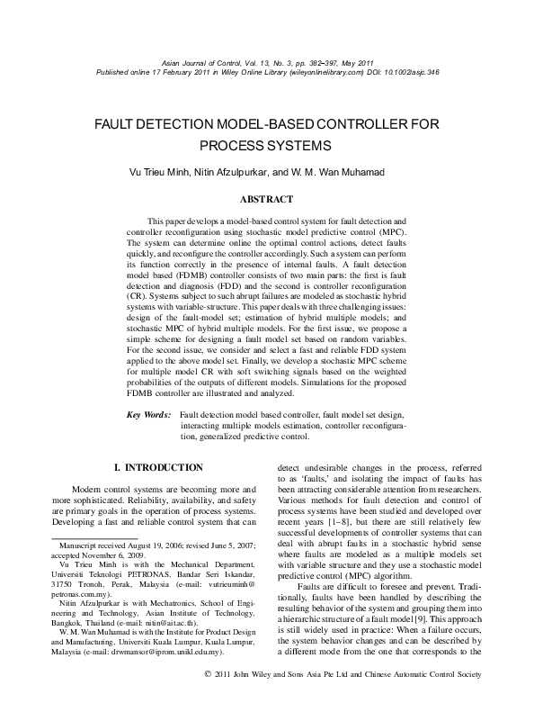 (PDF) Fault detection model-based controller for process systems