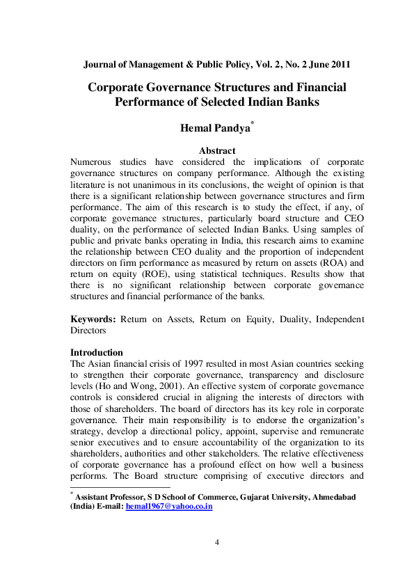 (PDF) Corporate Governance Structures and Financial Performance of ...