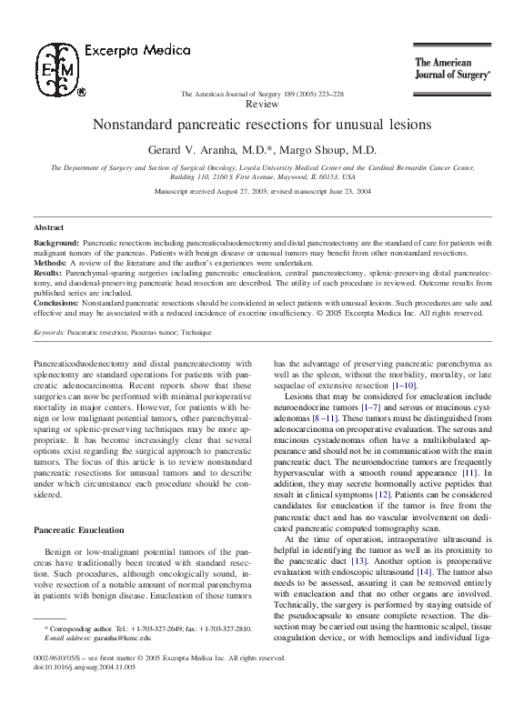 (PDF) Nonstandard pancreatic resections for unusual lesions