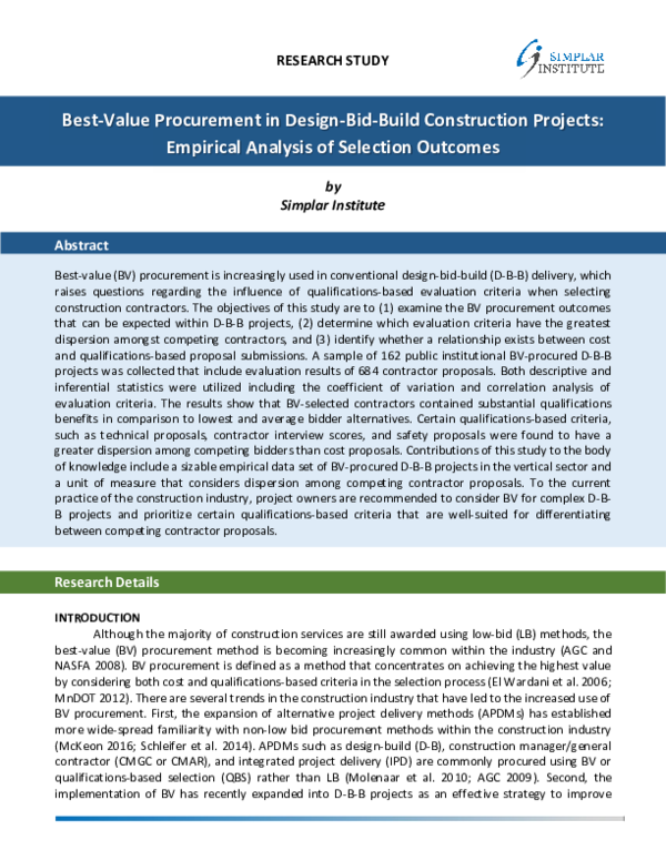 (PDF) Best-Value Procurement in Design-Bid-Build Construction Projects ...