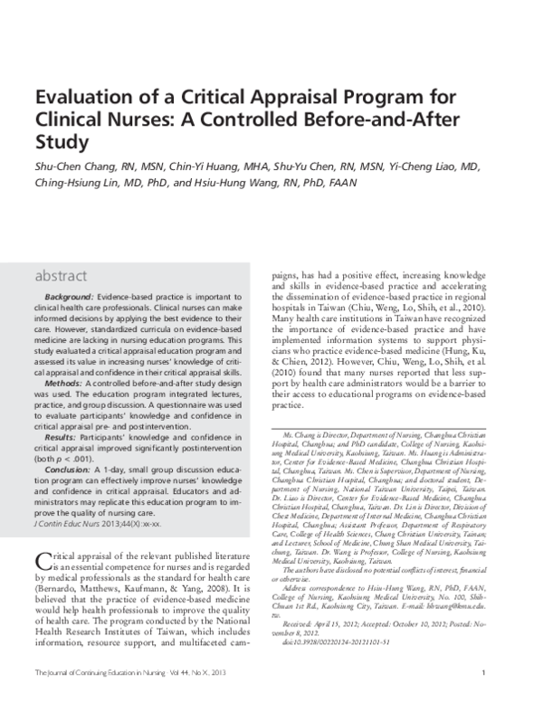 (PDF) Evaluation of a Critical Appraisal Program for Clinical Nurses: A ...