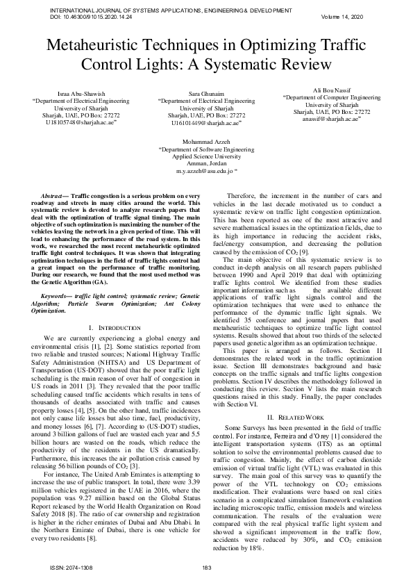 Pdf Metaheuristic Techniques In Optimizing Traffic Control Lights A Systematic Review