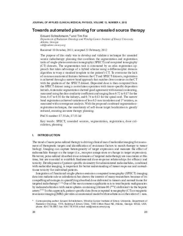 (PDF) Towards automated planning for unsealed source therapy