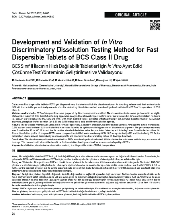 (PDF) Development and Validation of In Vitro Discriminatory Dissolution ...
