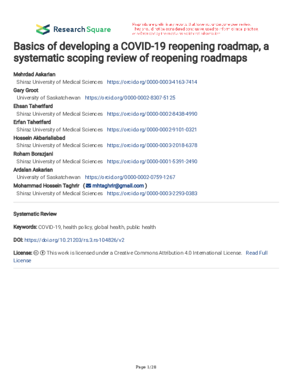 (PDF) Basics of developing a COVID-19 reopening roadmap, a systematic ...