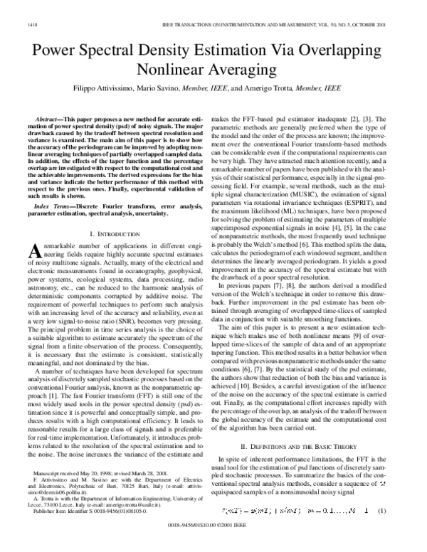 (PDF) Power spectral density estimation via overlapping nonlinear averaging