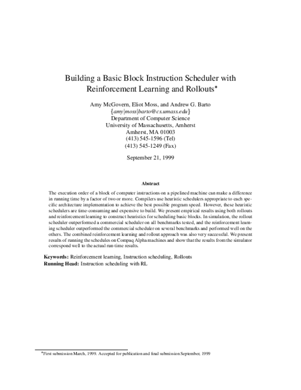 Pdf Building A Basic Block Instruction Scheduler With Reinforcement Learning And Rollouts