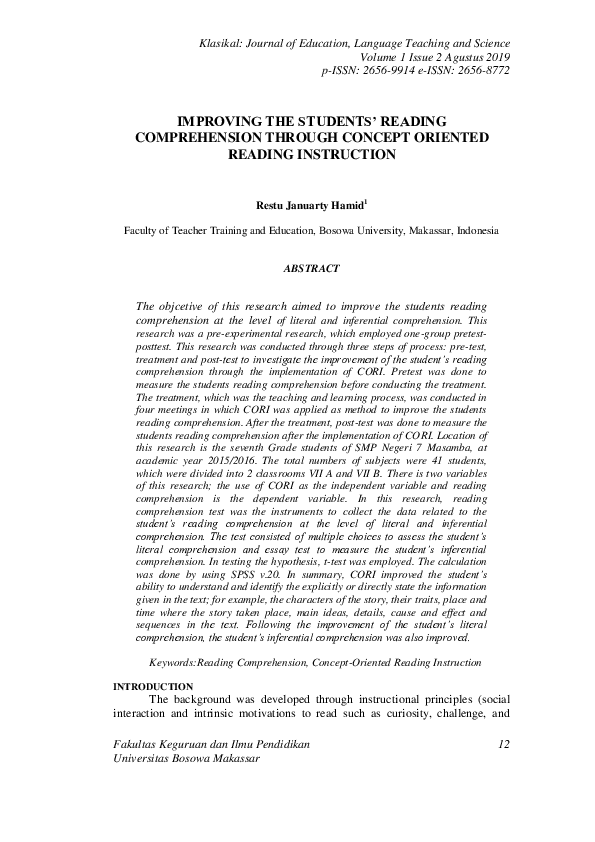 (PDF) Improving the Students’ Reading Comprehension Through Concept ...