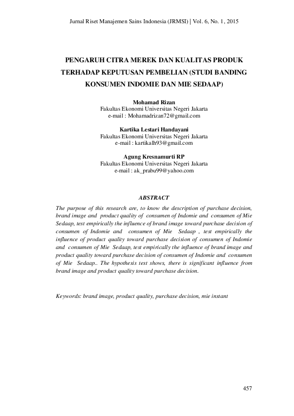 (PDF) Pengaruh Citra Merek Dan Kualitas Produk Terhadap Keputusan Pembelian (Studi Banding ...