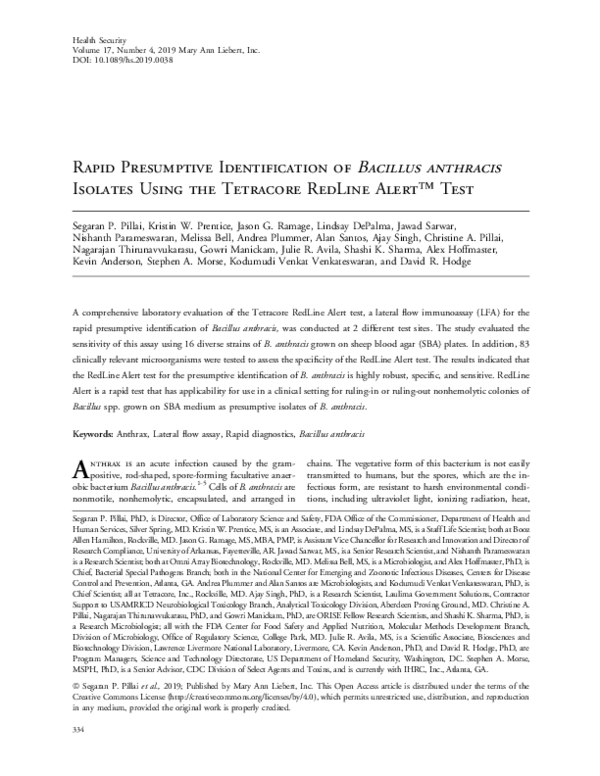 (PDF) Rapid Presumptive Identification of Bacillus anthracis Isolates ...