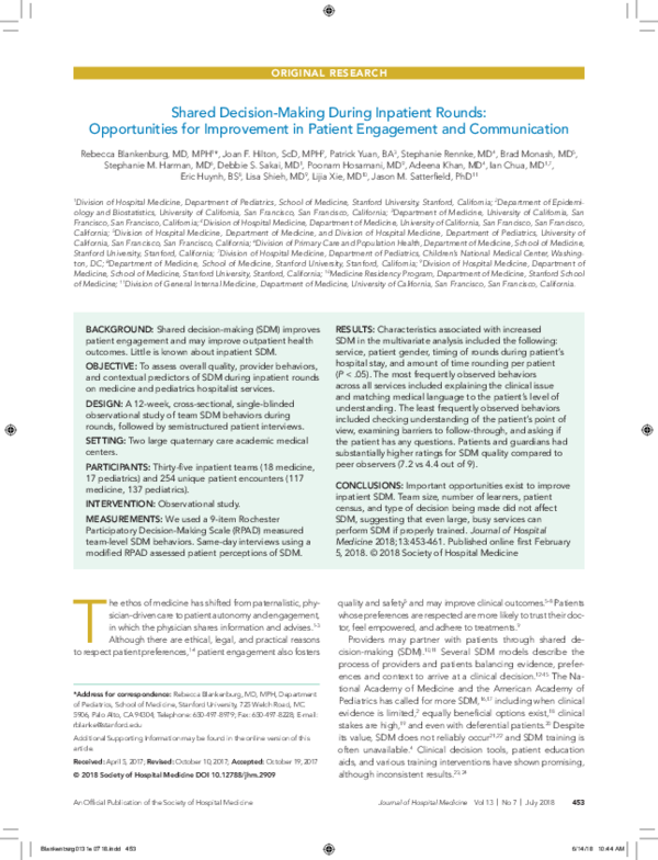 (PDF) Shared Decision-Making During Inpatient Rounds: Opportunities for ...