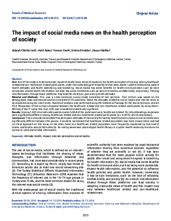 (PDF) The impact of social media news on the health perception of society