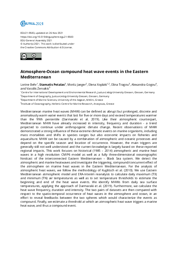 (PDF) Atmosphere-Ocean compound heat wave events in the Eastern ...