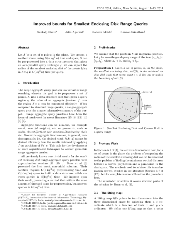 Pdf Improved Bounds For Smallest Enclosing Disk Range Queries Jatin Agarwal