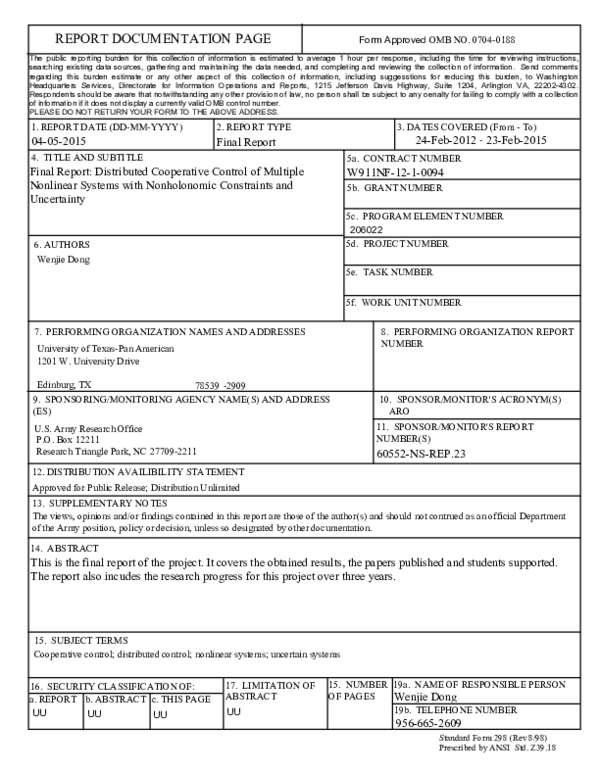 Pdf Distributed Estimation Based Tracking Control Of Multiple Uncertain Non Linear Systems 9380