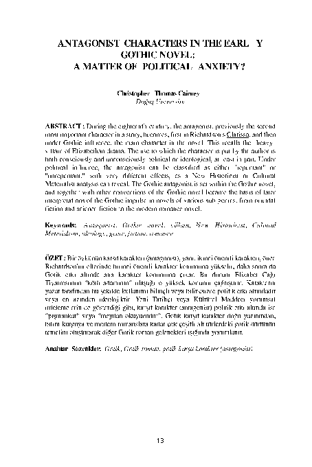 (PDF) Antagonist Characters in the Earl y Gothic Novel: A Matter of ...
