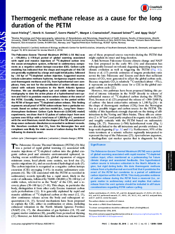 (PDF) Thermogenic methane release as a cause for the long duration of ...