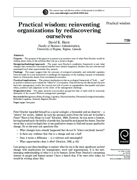 (PDF) Practical wisdom: reinventing
