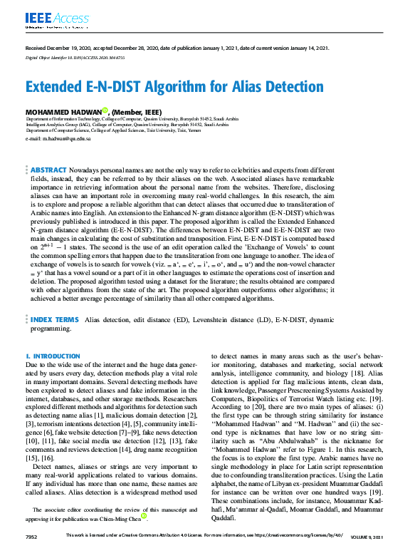 (PDF) Extended E-N-DIST Algorithm for Alias Detection