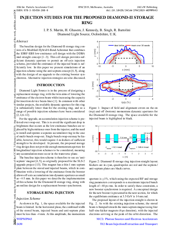 (PDF) Injection Studies for the Proposed Diamond-II Storage Ring