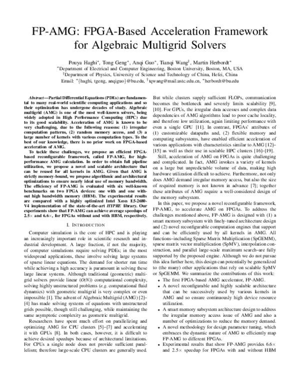 Pdf Fp Amg Fpga Based Acceleration Framework For Algebraic Multigrid