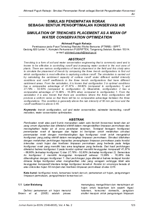 (PDF) Simulasi Penempatan Rorak Sebagai Bentuk Pengoptimalan Konservasi ...