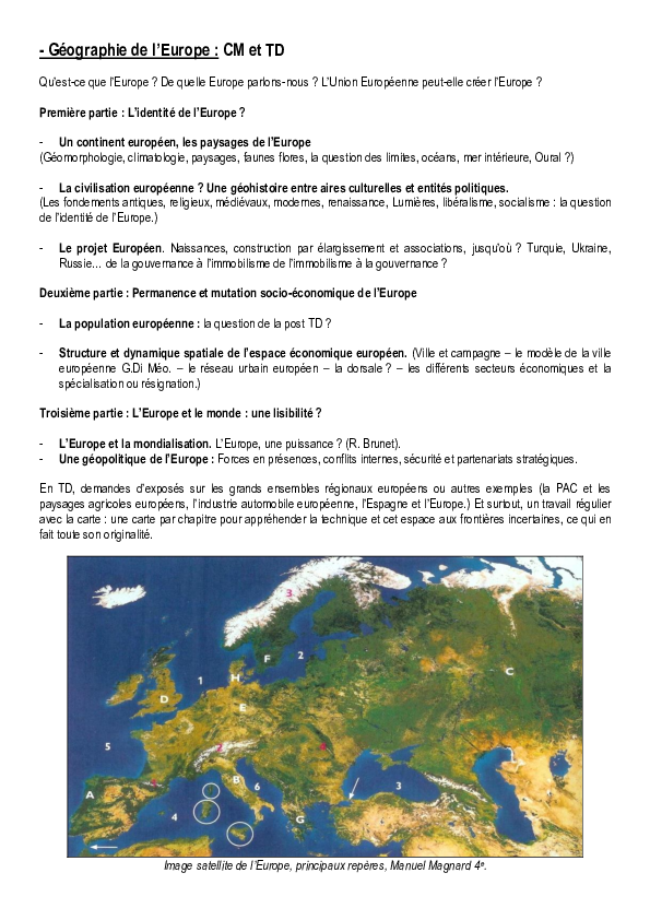 (PDF) Cours Géographie de l’Europe (Plan)
