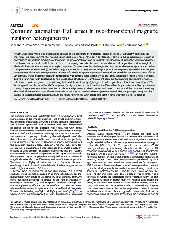 (PDF) Quantum anomalous Hall effect in two-dimensional magnetic insulator heterojunctions