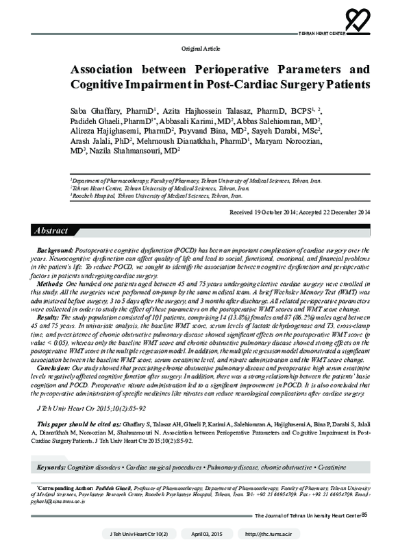 (PDF) Association between Perioperative Parameters and Cognitive ...