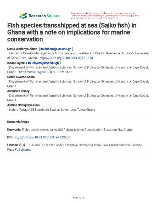 (PDF) Fish species transshipped at sea (Saiko fish) in Ghana with a ...