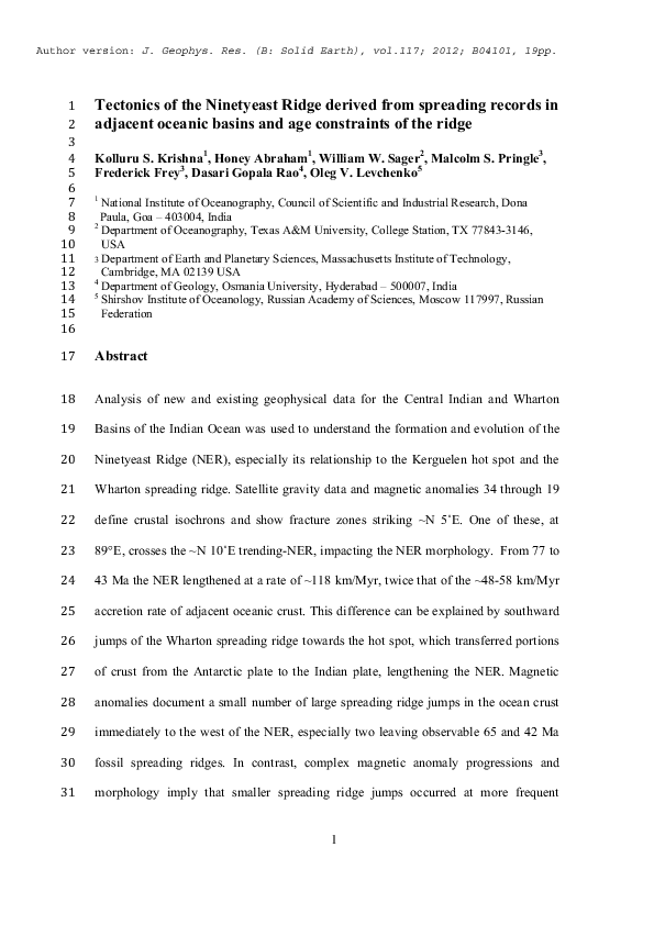 (PDF) Tectonics of the Ninetyeast Ridge derived from spreading records ...