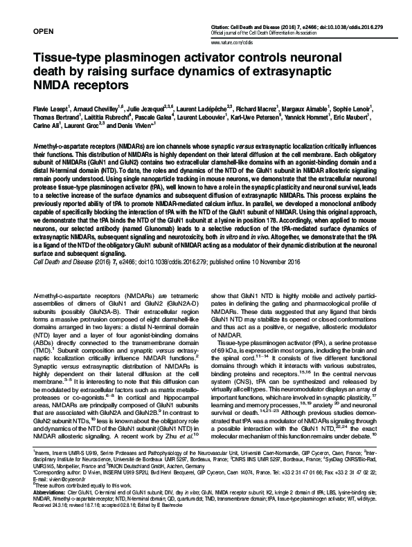 (PDF) Tissue-type plasminogen activator controls neuronal death by ...