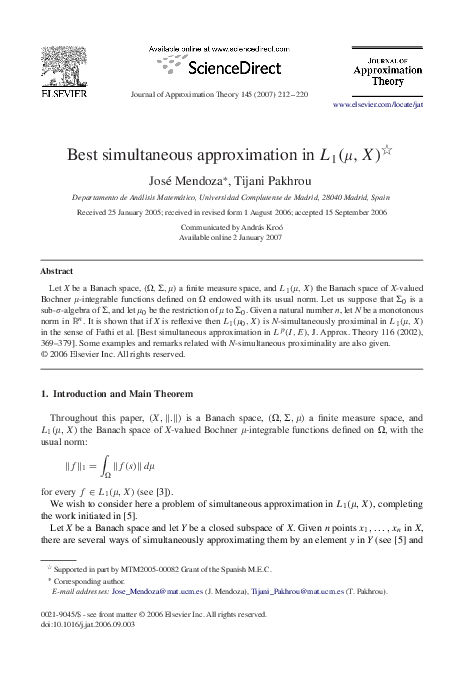 Pdf Best Simultaneous Approximation In L 1 X