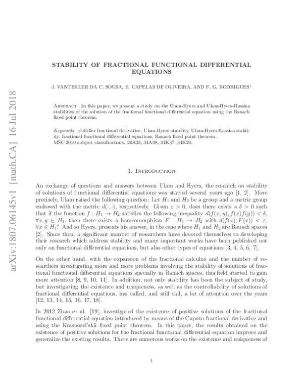 (PDF) Stability of fractional functional differential equations