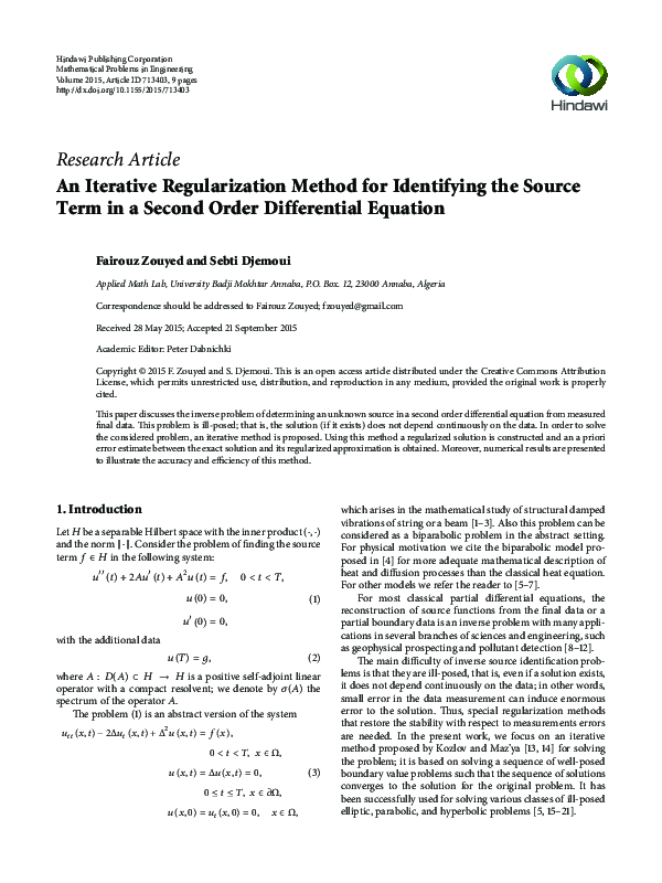 (PDF) An Iterative Regularization Method for Identifying the Source Term in a Second Order ...