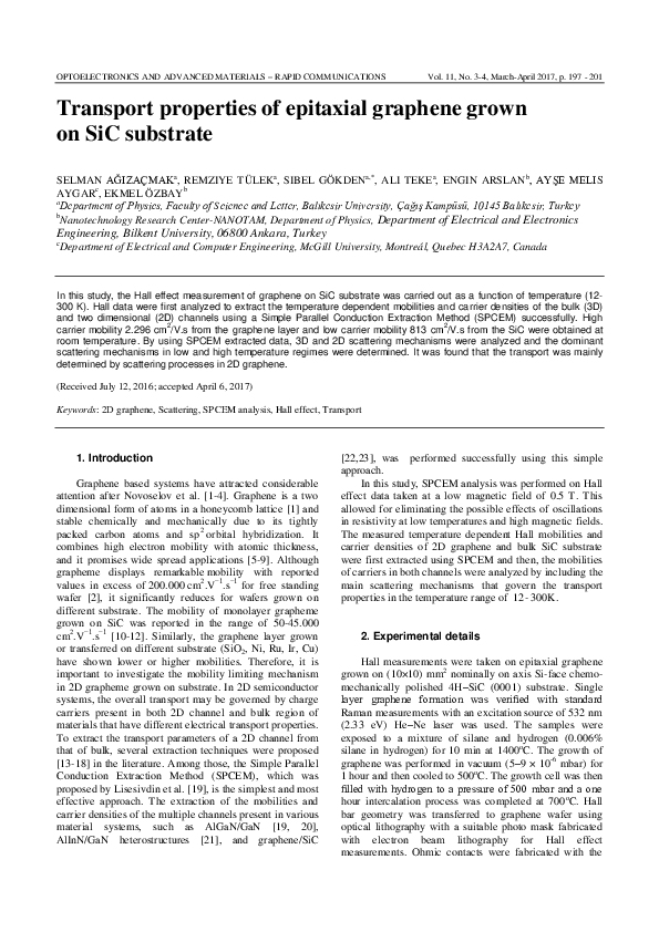 (PDF) Transport properties of epitaxial graphene grown on SiC substrate