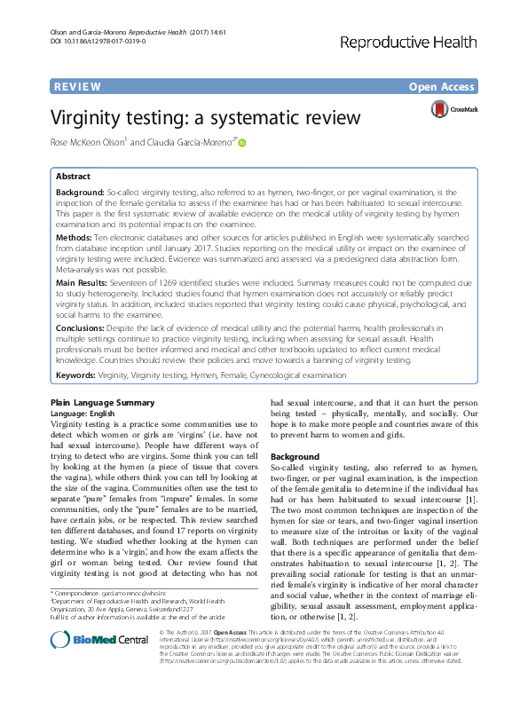 (PDF) Virginity testing: a systematic review