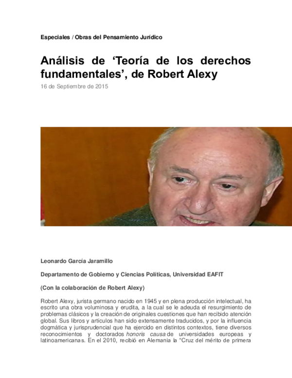 (PDF) Análisis de ‘Teoría de los derechos fundamentales’ de Robert Alexy