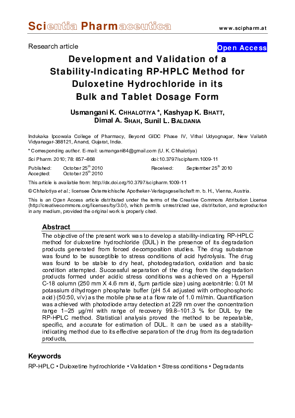 (PDF) Development and Validation of a Stability-Indicating LC Method for the Determination of ...