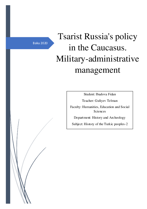 (PDF) Tsarist Russia's policy in the Caucasus. Military-administrative ...