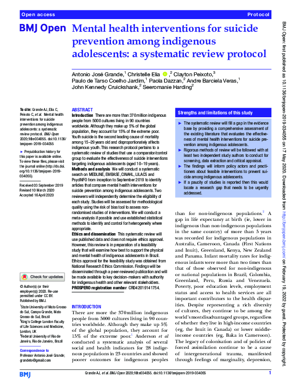 (PDF) Mental health interventions for suicide prevention among ...